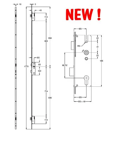 WINKHAUS Thunderbolt™ Lever Operated Latch & Deadbolt Split Spindle 16mm Radius - 4 Dead Bolt ...